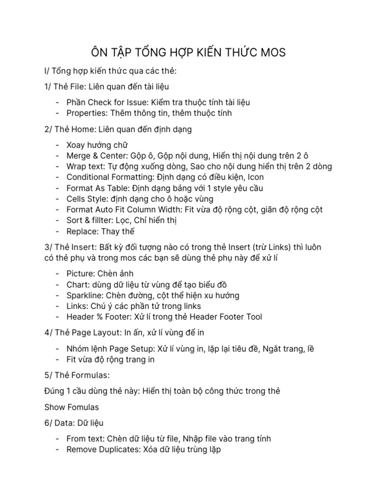Ôn Tập Tổng Hợp Kiến Thức Mos | PDF