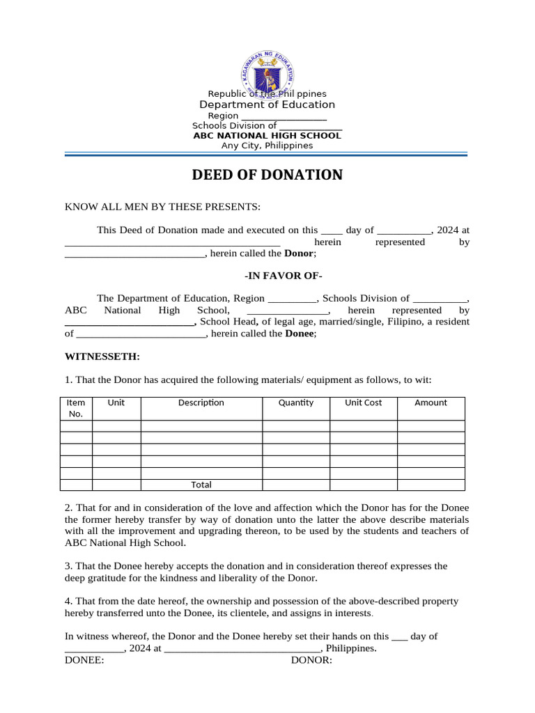 Deed of Donation and Certificate of Acceptance | PDF | Property Law | Civil Law (Common Law)