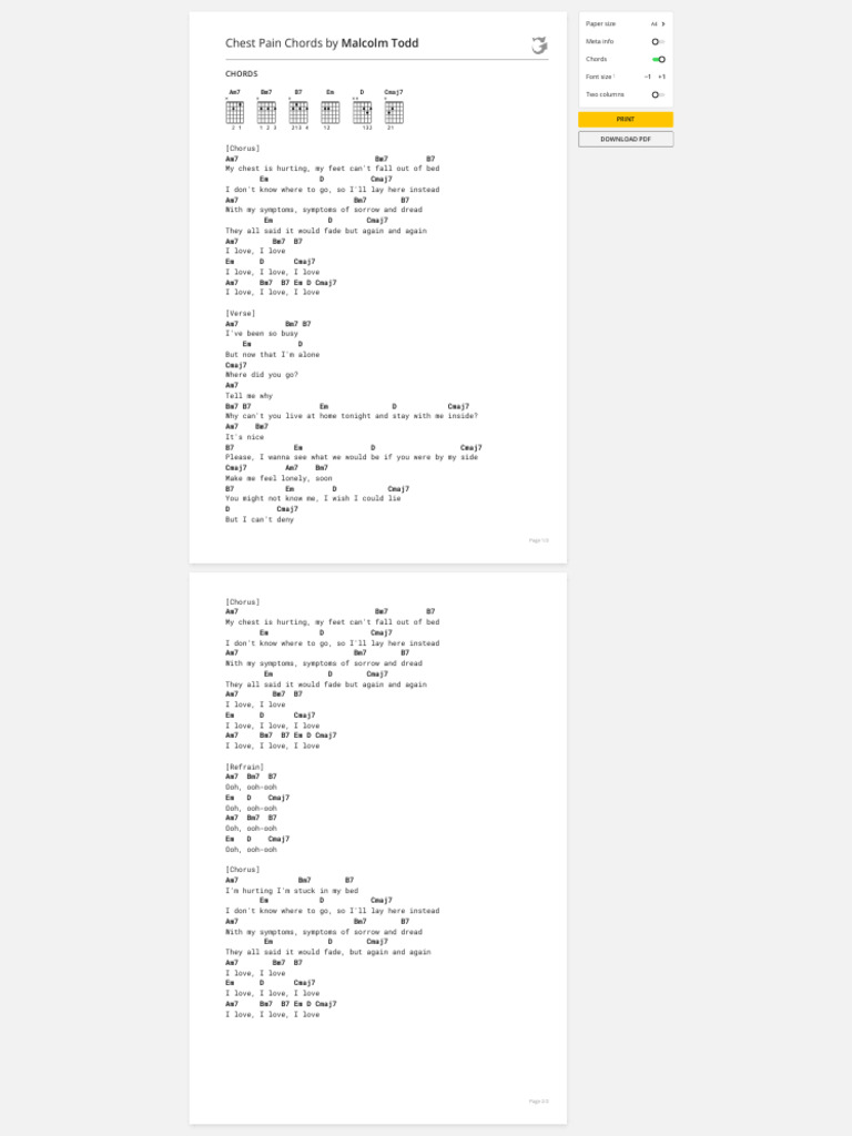 Chest Pain Chords by Malcolm Toddtabs at Ultimate Guitar Archive | PDF