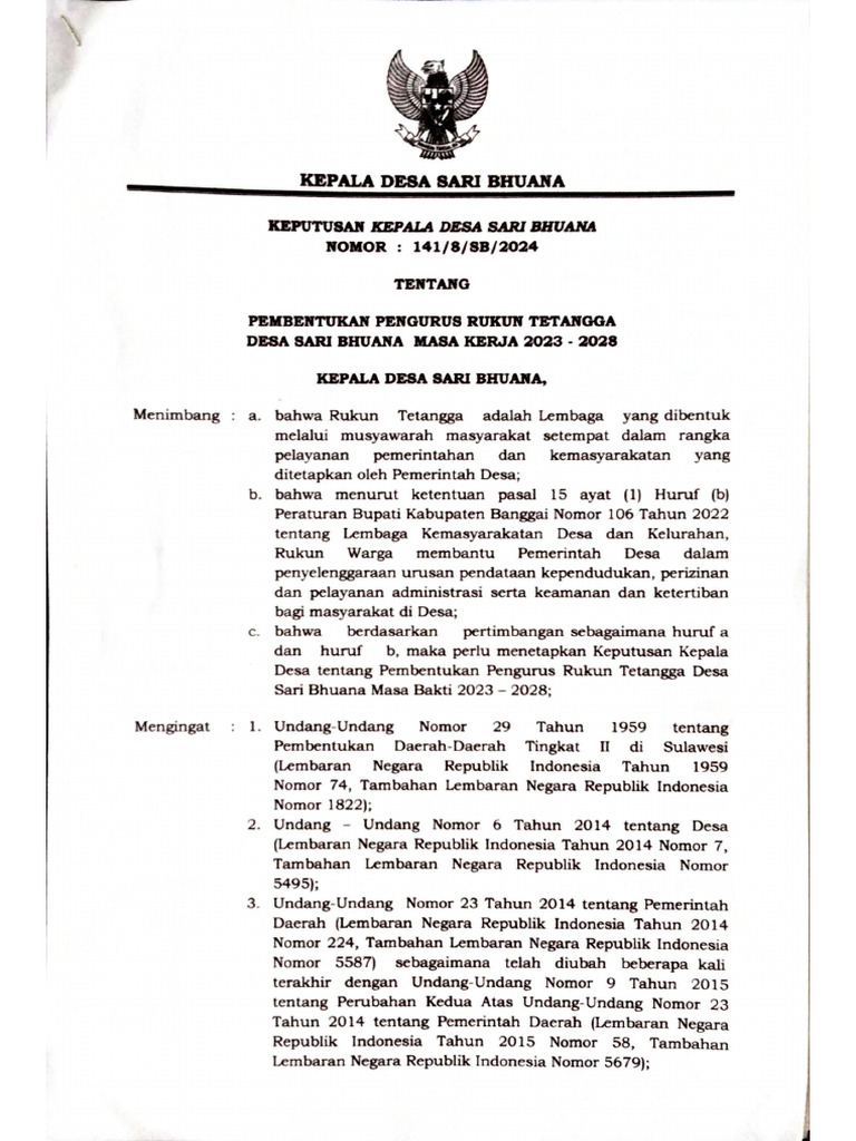 SK Pembentukan Pengurus RT - RW | PDF
