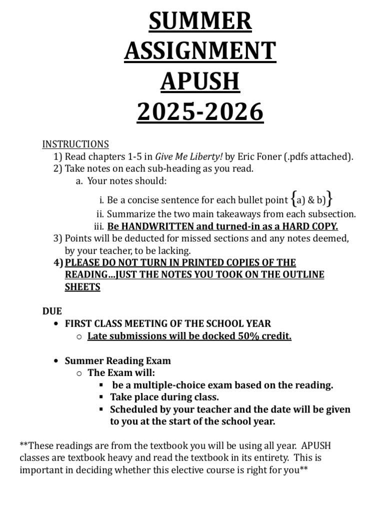 Apush Summer Assignment 2025-2026 | PDF | European Colonization Of The Americas | Slavery