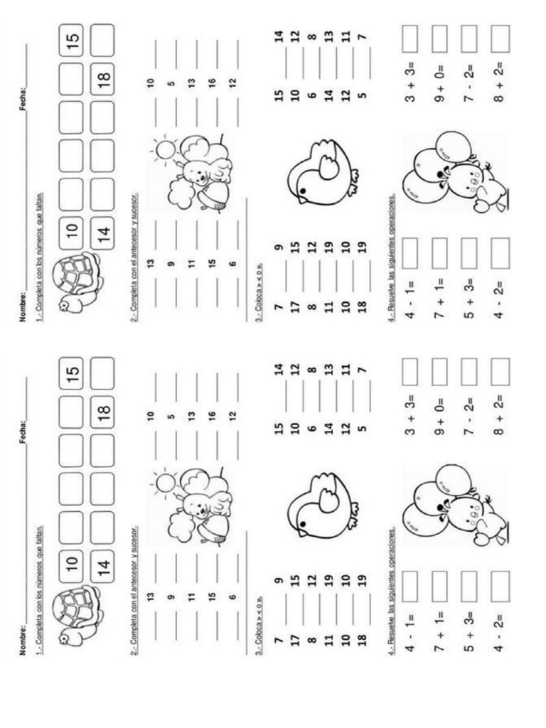 Guia Matematica Primero Mayor Menor Igual y Sumas Restas Antes y ...