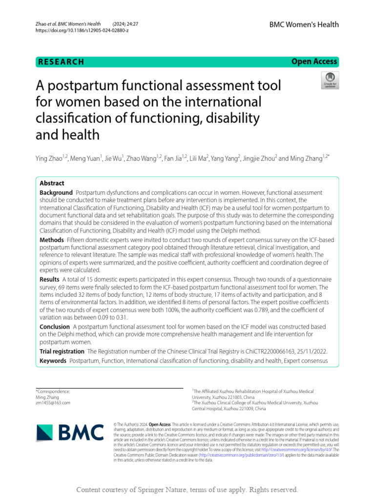 ICF-Based Postpartum Assessment Tool | PDF | Creative Commons License ...