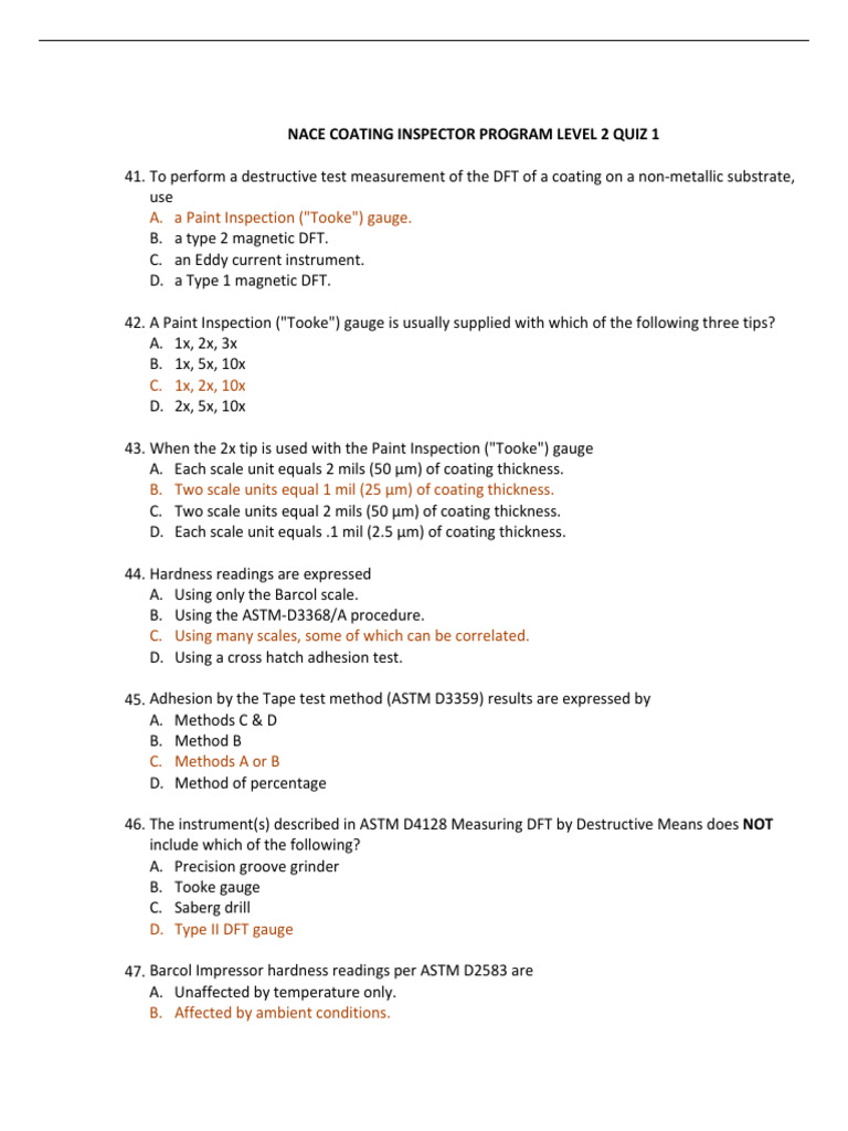 NACE Level 2 Coating Inspector Quiz | PDF | Coating | Density ...