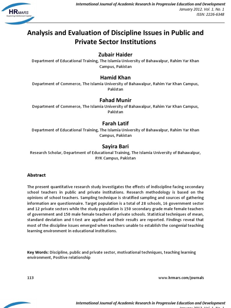 Discipline Issues in Public and Private Sector Institution | Download ...