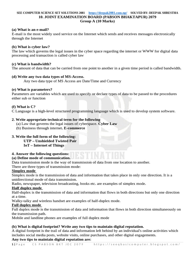 See Solutions Computer Science Jec BKT See 2079 | PDF | Databases ...