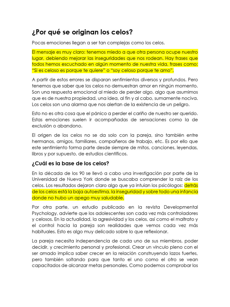 Celos: Orígenes y Consecuencias | PDF | Celos | Ansiedad