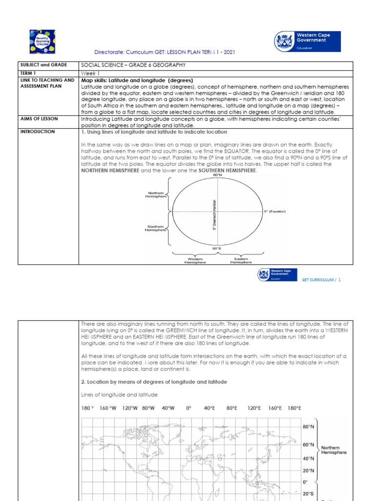 Grade 6 Geography: Latitude & Longitude | PDF | Latitude | Longitude