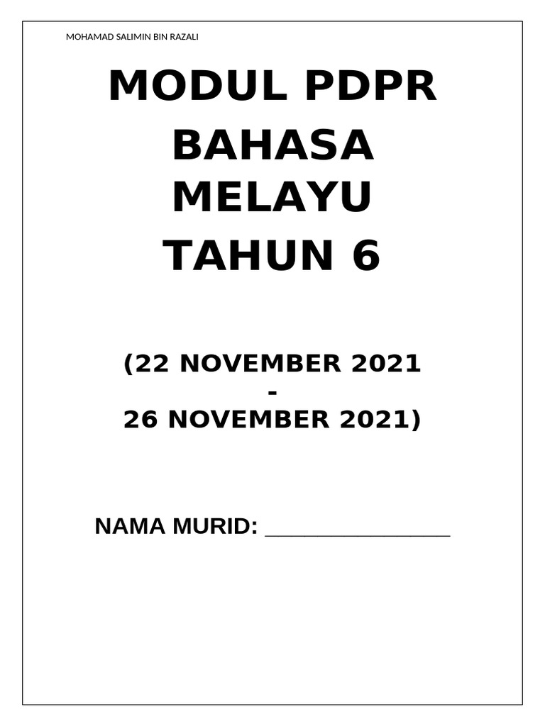 Muka Depan Modul PDPR Bahasa Melayu | PDF