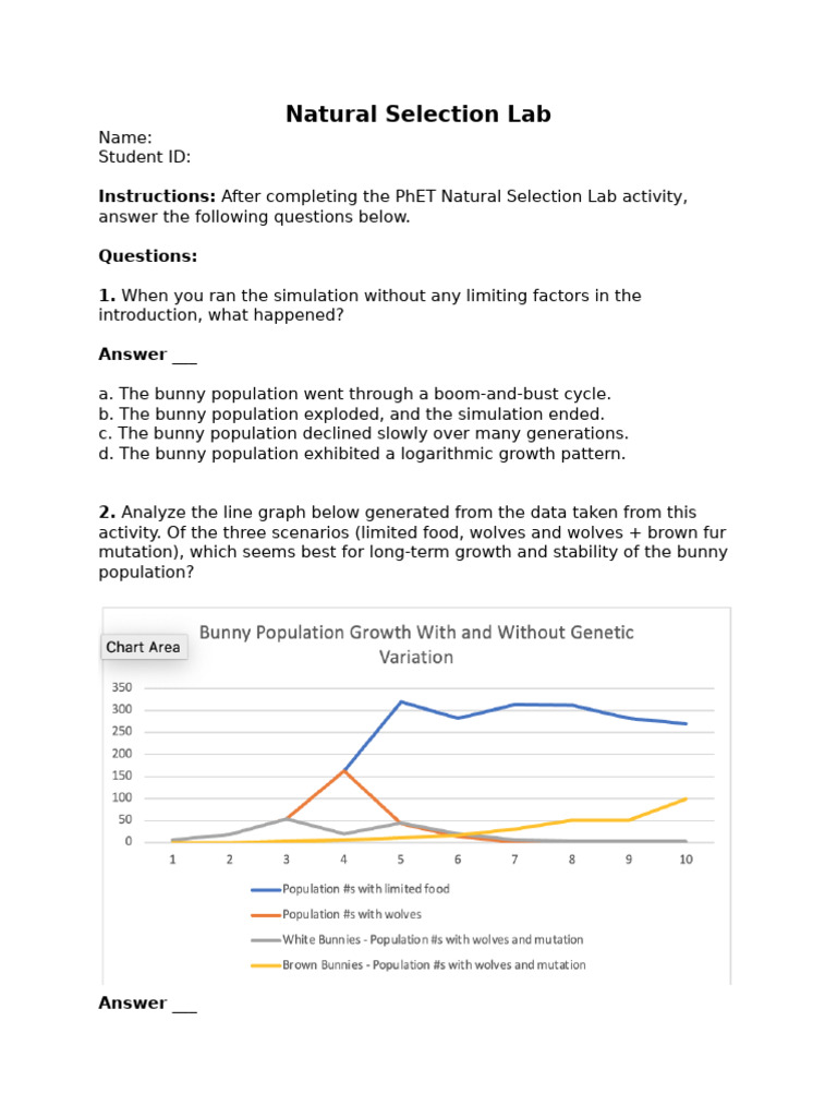 Unit VI PhET Natural Selection Lab Worksheet | PDF