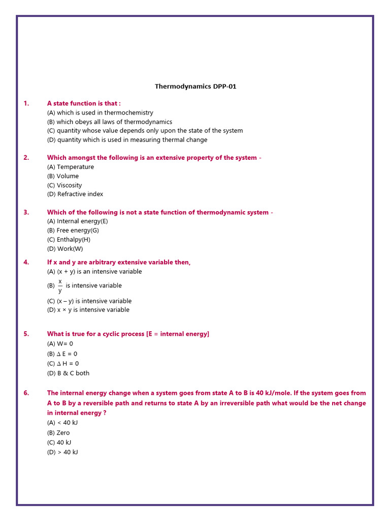 DPP Thermodynamics Final | PDF | Gases | Entropy