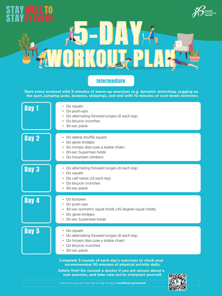 5-Day Intermediate Workout Plan | PDF