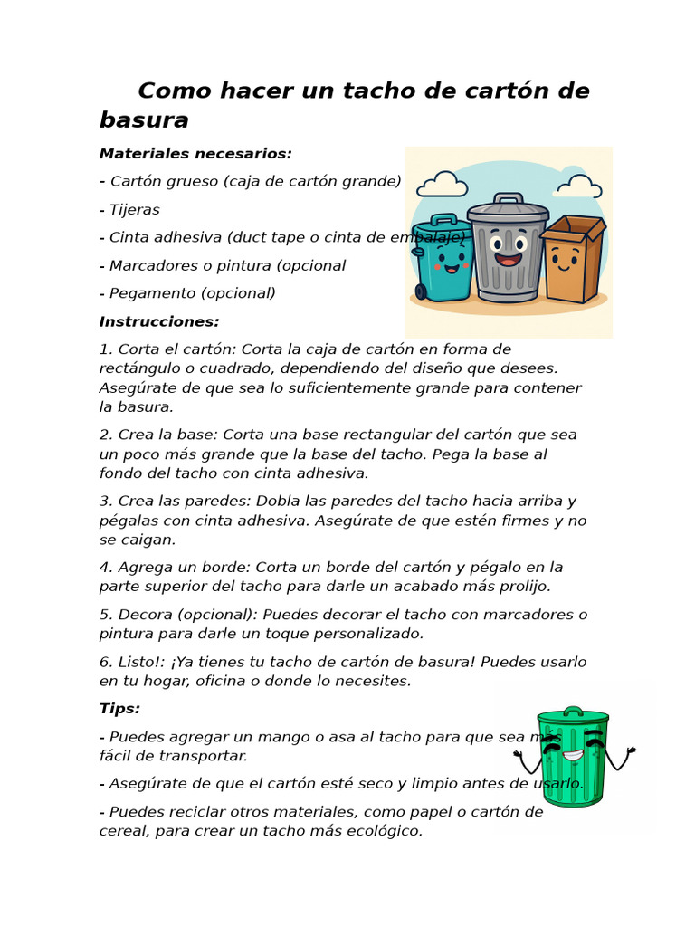Como Hacer Un Tacho de Cartón de Basura | PDF | Residuos | Reciclaje