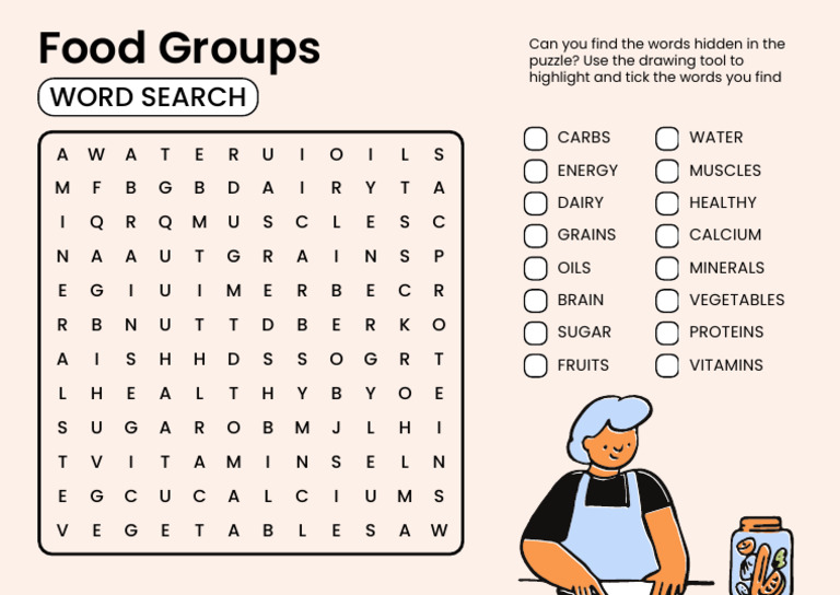 Food Groups Word Search Worksheet in Colorful Simple Style (A4 ...