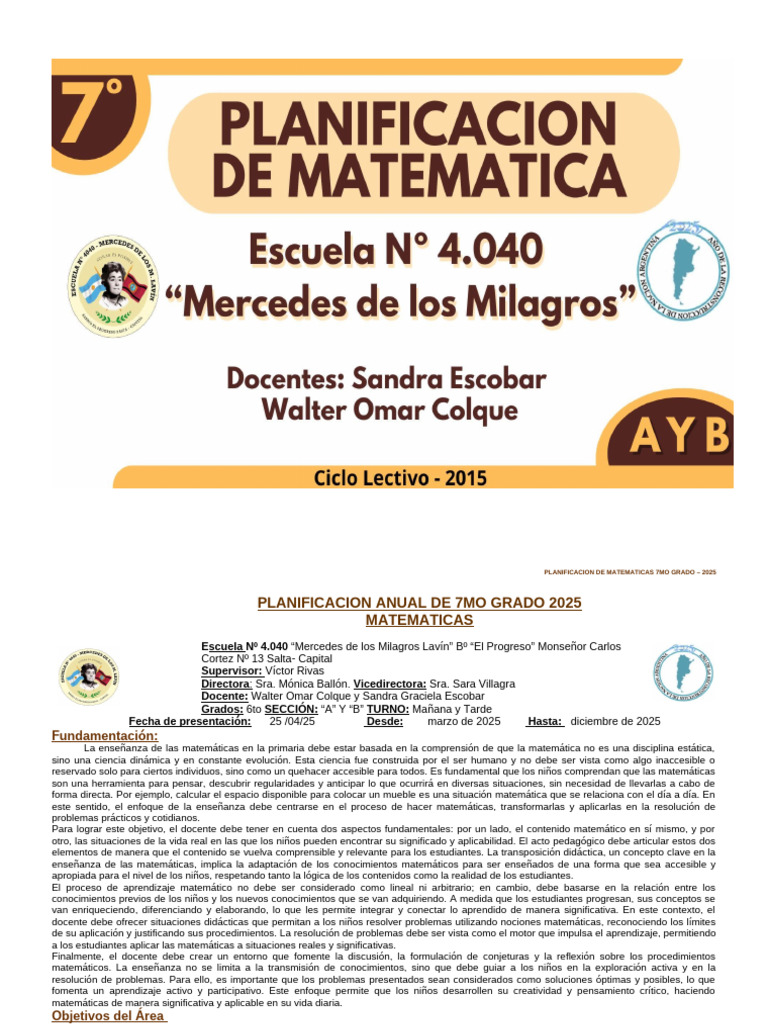 Planificacion de 7mo - 2025 - Matematica | PDF | Número racional | Geometría