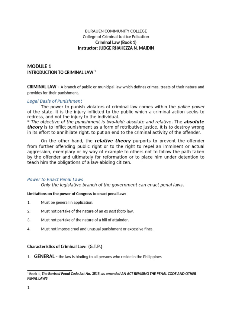 Introduction to Criminal Law Overview | PDF | Crimes | Crime & Violence