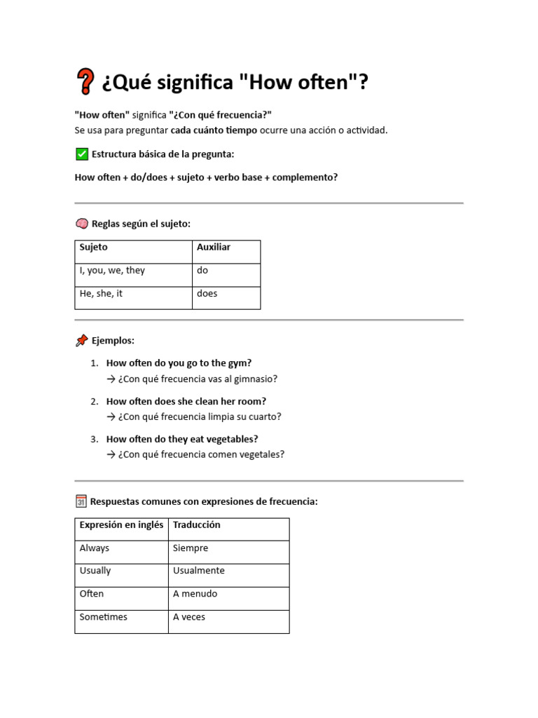 Significado y uso de "How often" | PDF