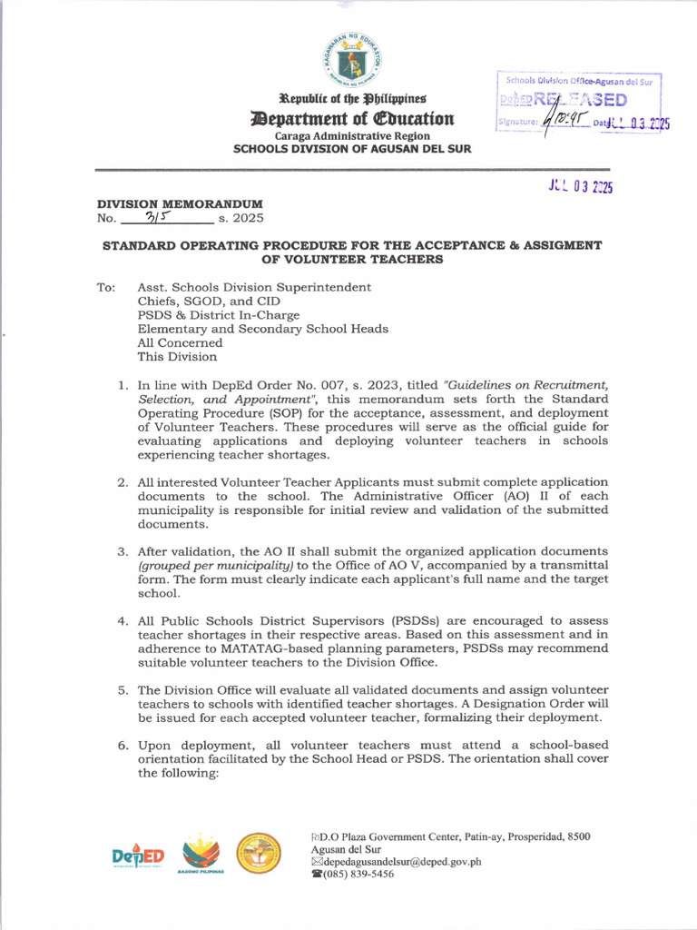 DM No 315 S 2025 | PDF