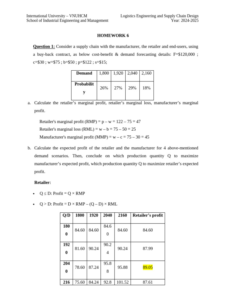 Homework 6 - Solution Logistics Design | PDF | Demand | Financial Economics