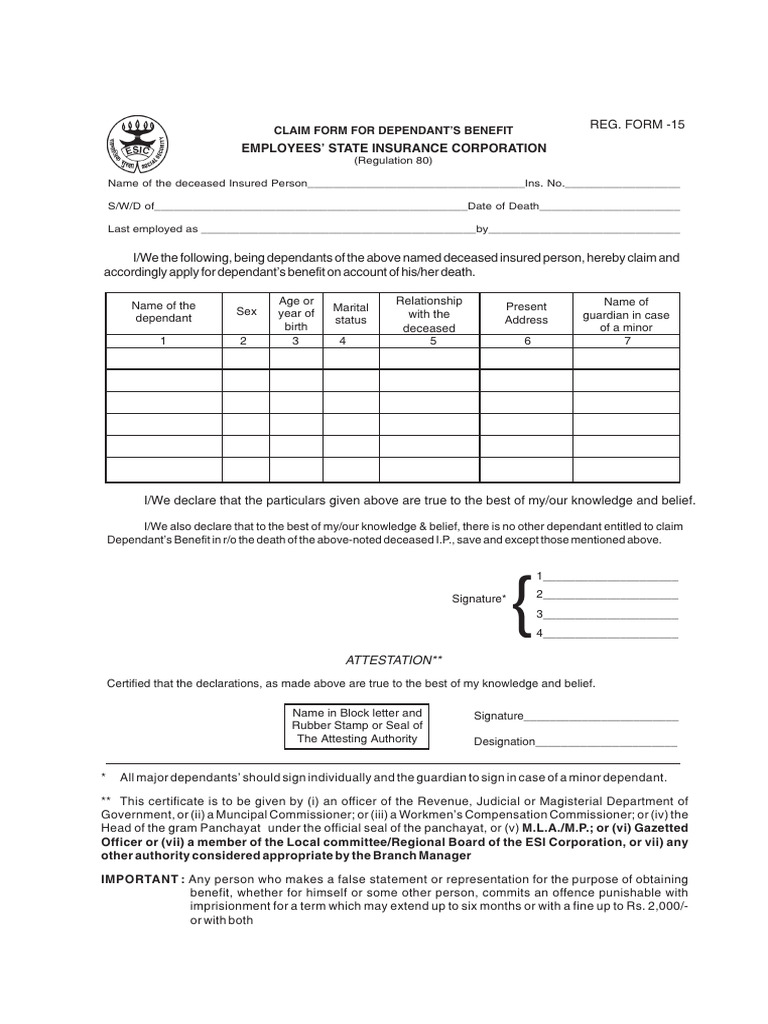 Dependant's Benefit Claim Form | PDF | Labour Law