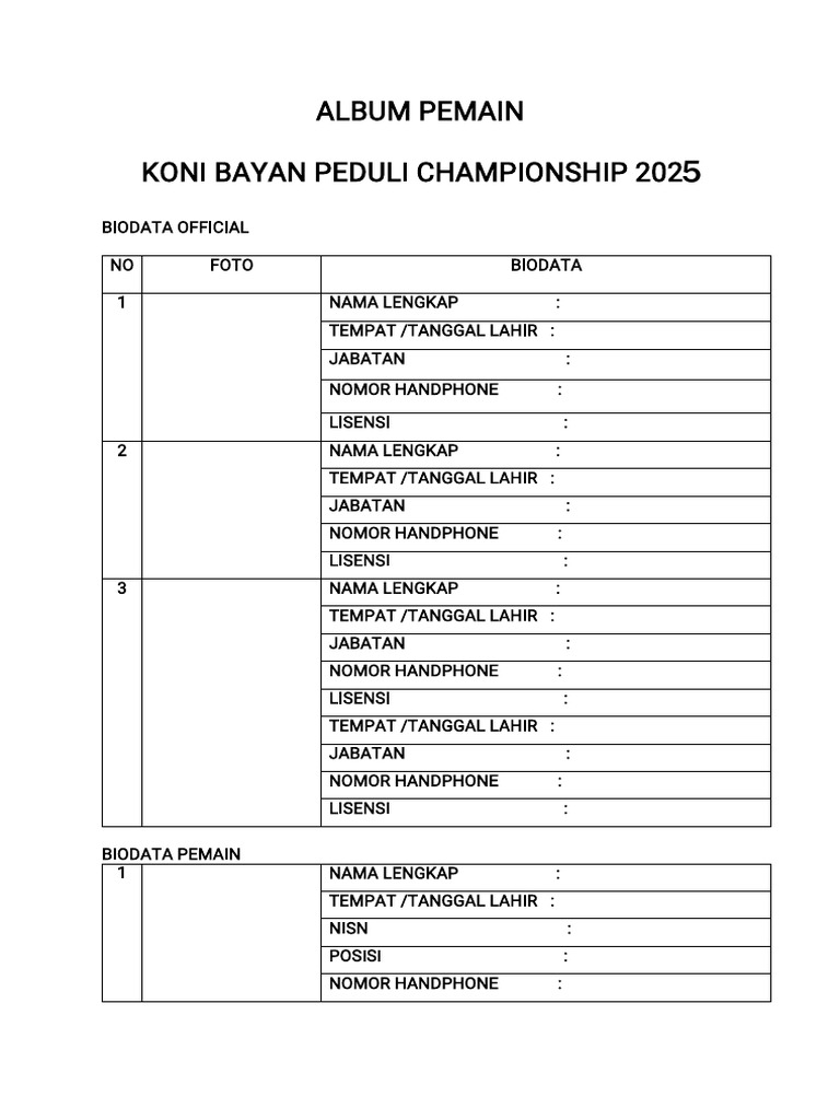 Format Album Pemain Koni Bayan Peduli Championship 2025 | PDF