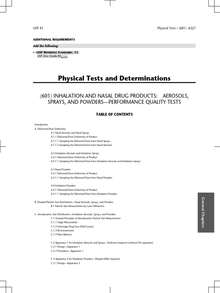 Usp 41-601 Inhalation and Nasal Drug Products Aerosols | PDF | Aerosol | Dose (Biochemistry)