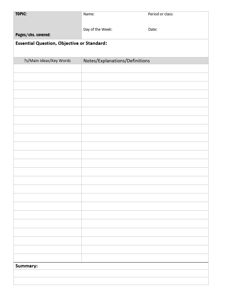 Original Cornell Notes Template-8.5x11 | PDF
