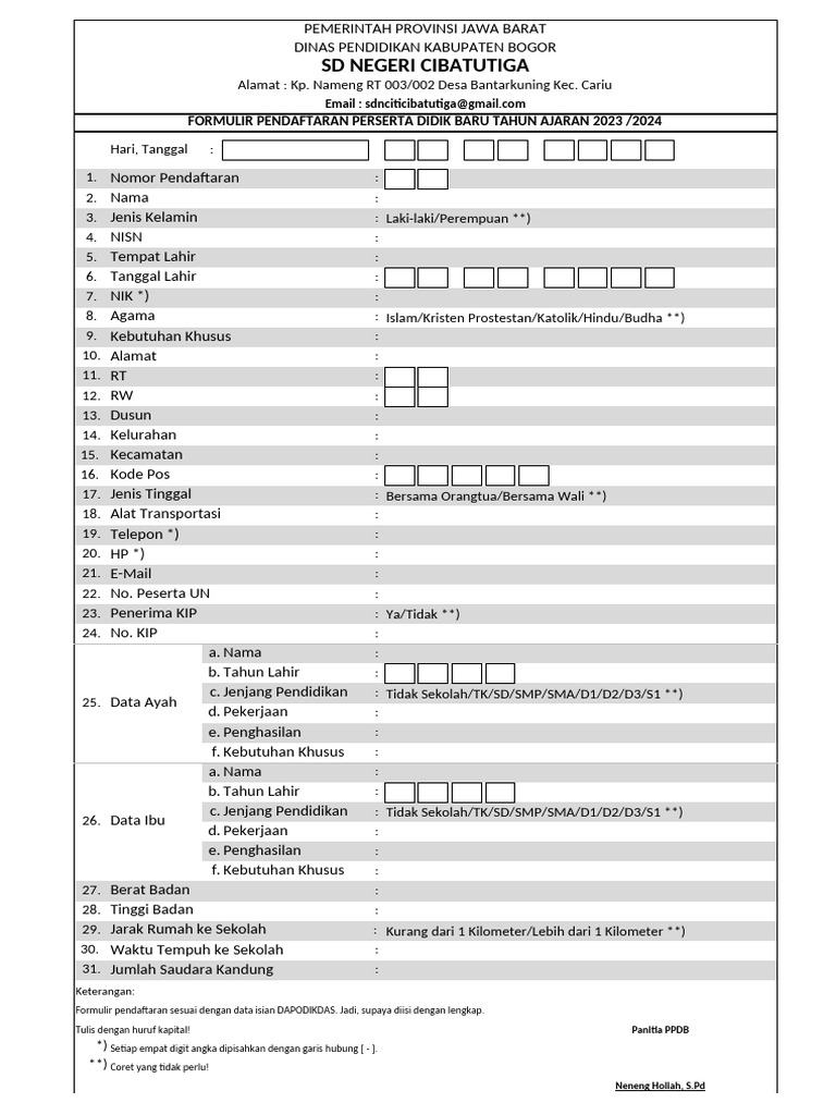 Formulir Ppdb Versi Dapodikdas Sd | PDF