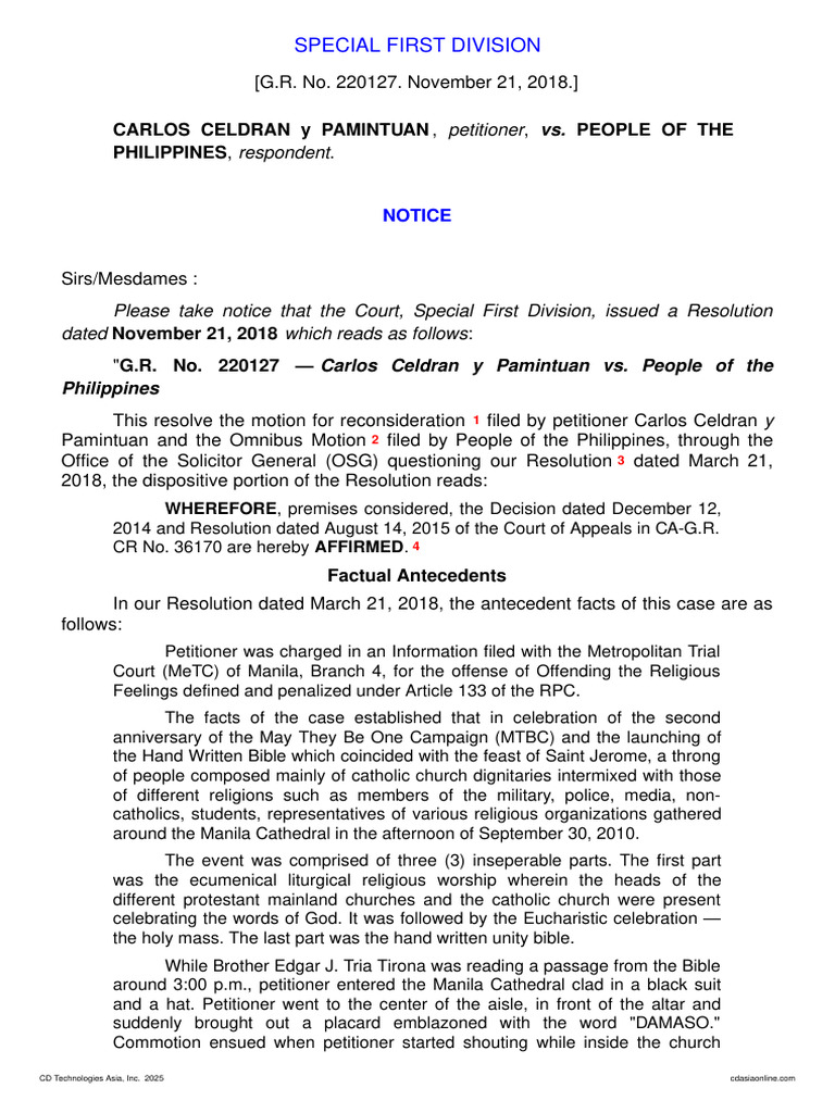 Celdran y Pamintuan v. People | PDF | Overbreadth Doctrine | Vagueness ...