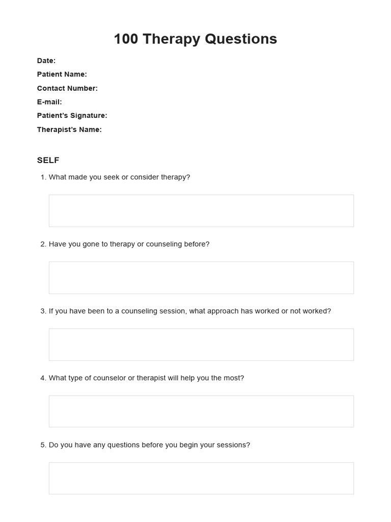 100 Therapy Questions Example | PDF | Anxiety | Psychotherapy