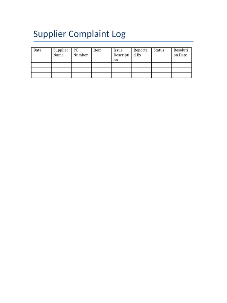 Supplier Complaint Log Template | PDF