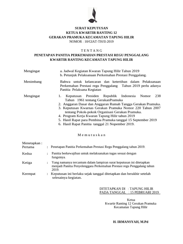 Penetapan Panitia Perkemahan Pramuka 2019 | PDF