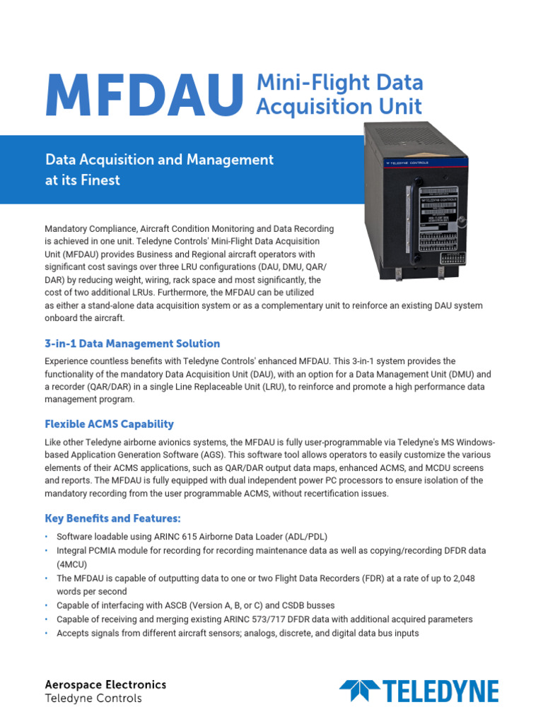 Teledyne MFDAU Brochure | PDF | Flight Recorder | Computer Hardware