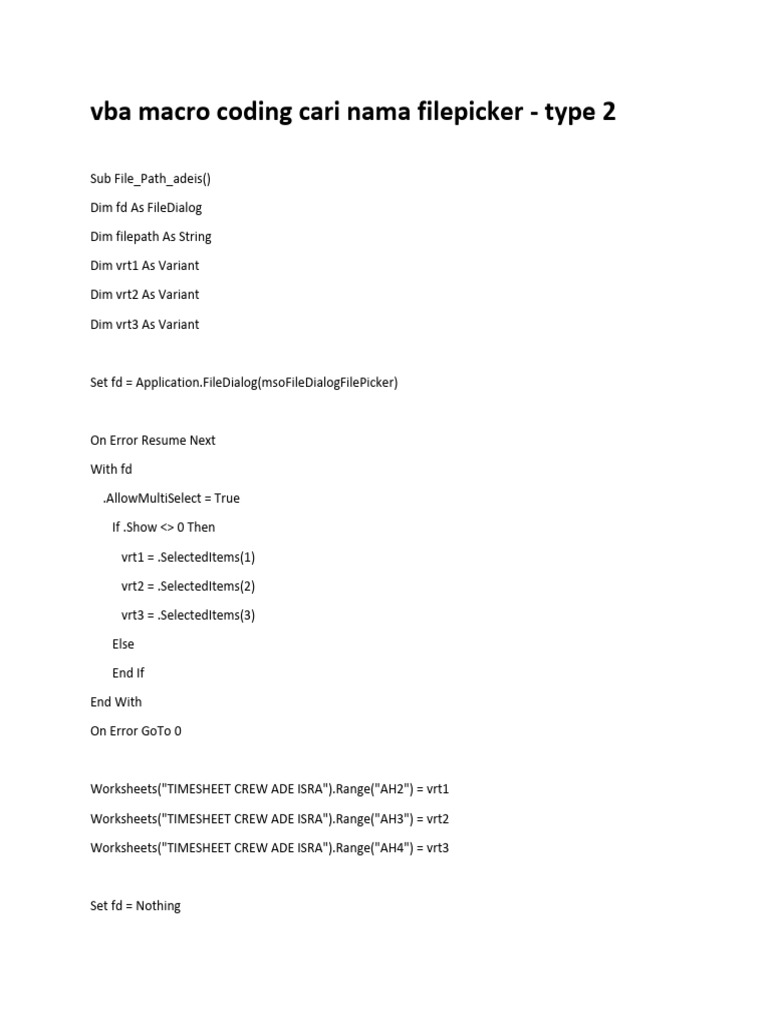 VBA File Picker Macro Example | PDF