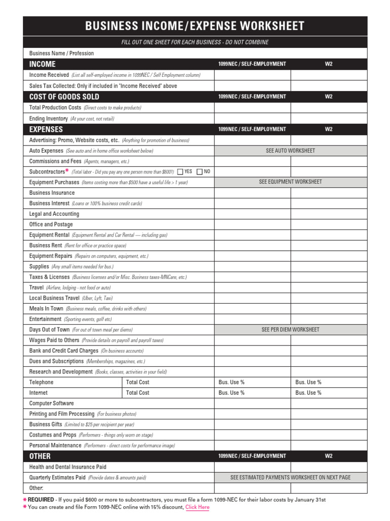 FoxTax Organizers Business Income Worksheet | PDF | Cost Of Goods Sold ...
