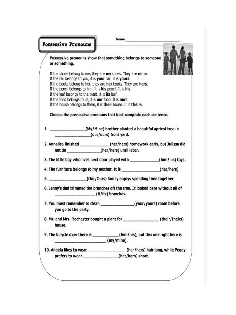 Possessive Pronouns Exercise | PDF