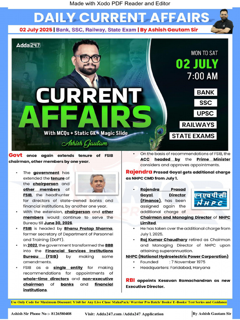 02 July 2025 Current Affair by Ashish Gautam Printable | PDF