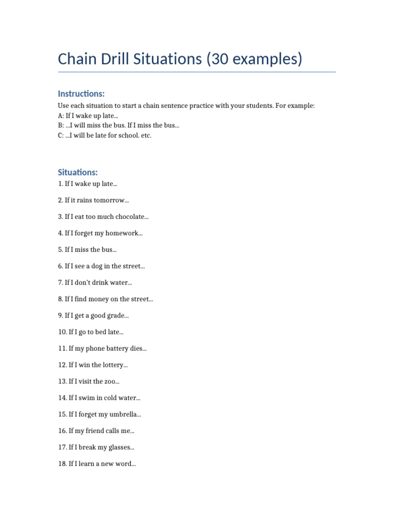 Chain Drill Activities for Conditional Sentences | PDF