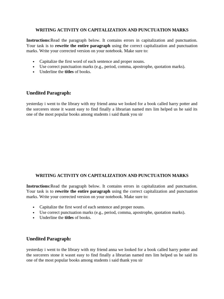 Capitalization and Punctuation Activity | PDF