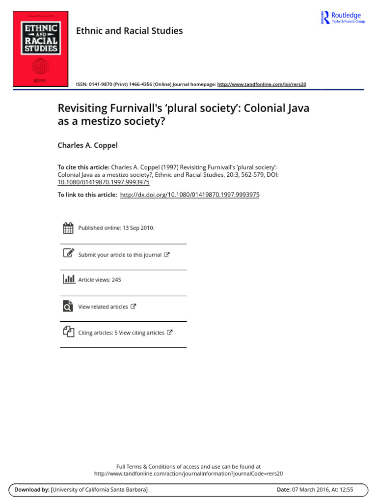 Revisiting Furnivall's Plural Society' Colonial Java As A Mestizo ...