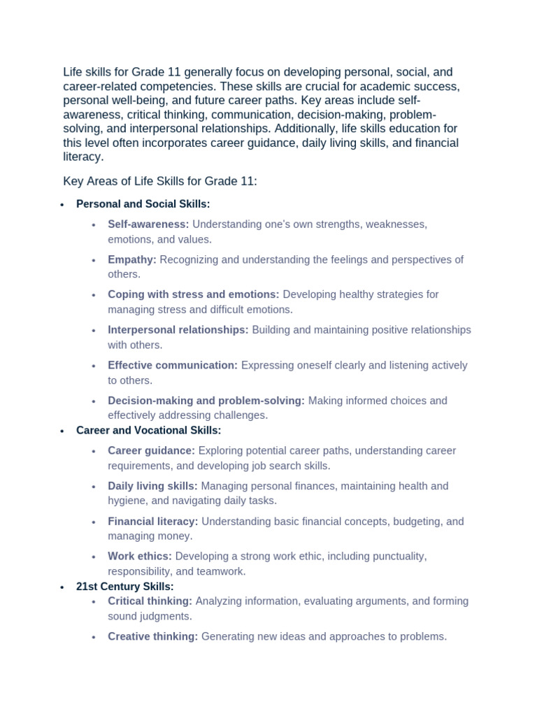 Life Skills For Grade 11 Generally | PDF | Communication | Life Skills