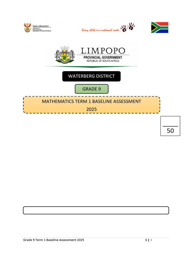 Baseline Assessment For Grade 9 | PDF | Elementary Mathematics ...