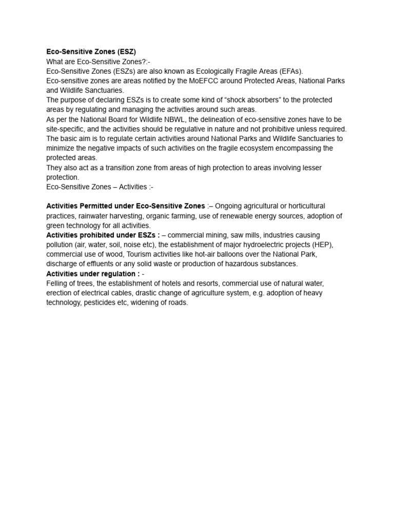 Understanding Eco-Sensitive Zones (ESZs) | PDF