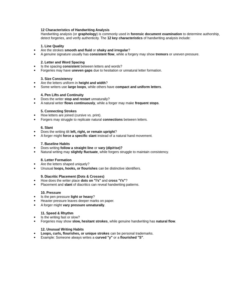 12 Characteristics of Handwriting Analysis | PDF
