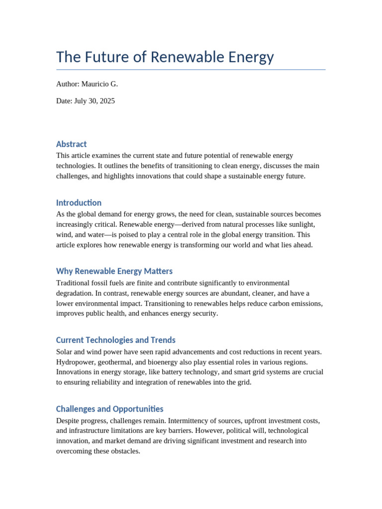 Future of Renewable Energy Insights | PDF
