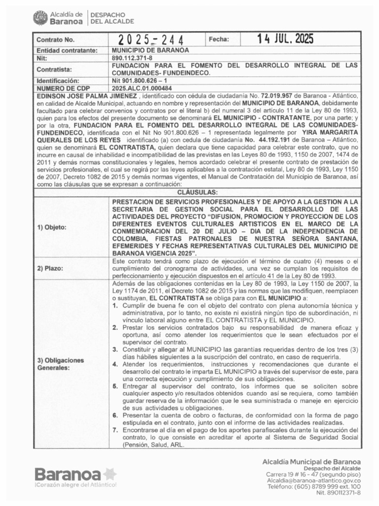 Contrato Efemerides 2025-244 | PDF