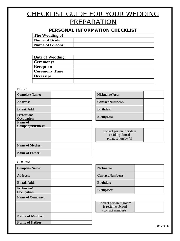 Wedding Preparation Checklist Guide | PDF | Bride | Wedding