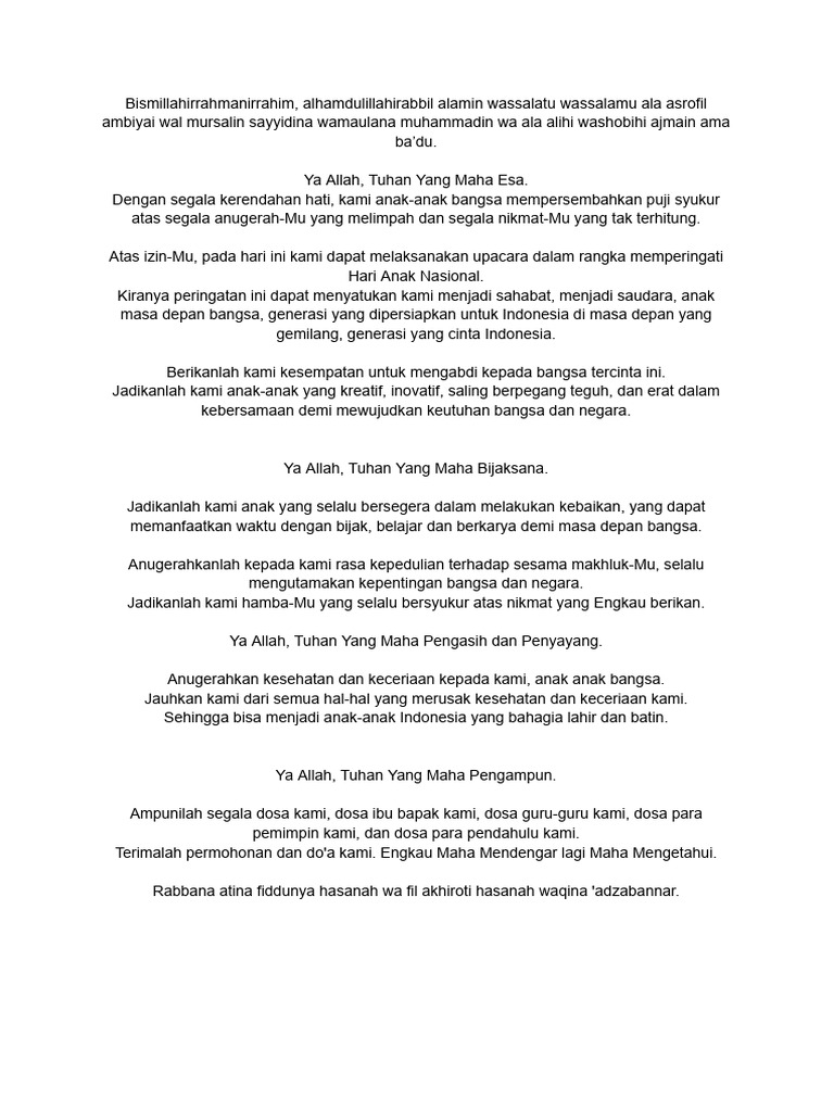 Doa Pagi Ceria untuk Anak Bangsa | PDF