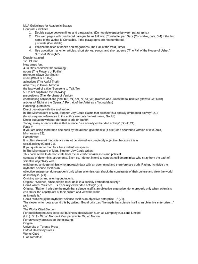 MLA Formatting Guidelines for Essays | PDF | Science | Linguistics