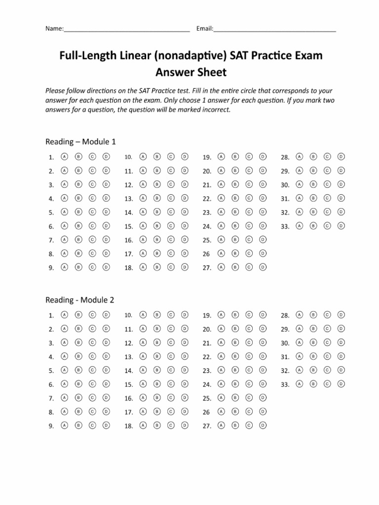 SAT Linear NonAdapt Answer Bubble Sheet | PDF